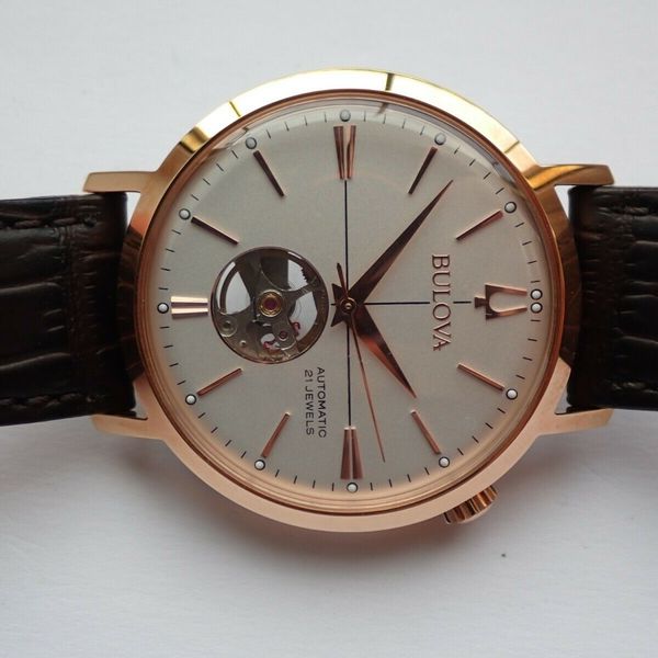 Bulova Rose Gold Classic Automatic 21J Heart Beat Automatic 97A136 NEW ...