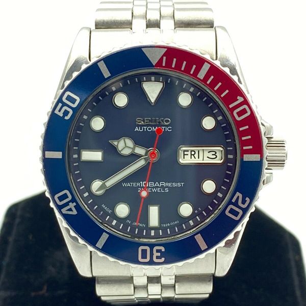SEIKO Mens Scuba Diver Auto Watch 10Bar Day Date 7S26-0040 Blue / Pepsi ...