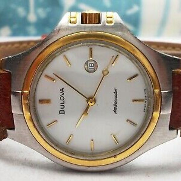BULOVA AMBASSADOR DATE 18K GOLD CROWN QUARTZ MENS WATCH | WatchCharts ...