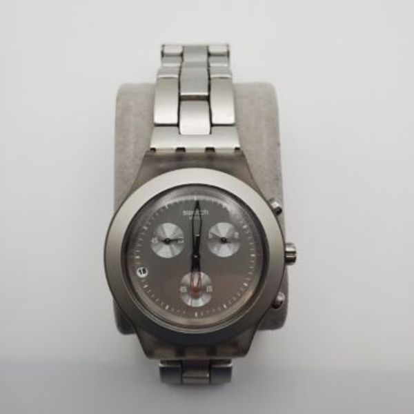 Swatch Irony Diaphane Chronograph Watch Aluminum Gray Mens. F11 | WatchCharts Marketplace