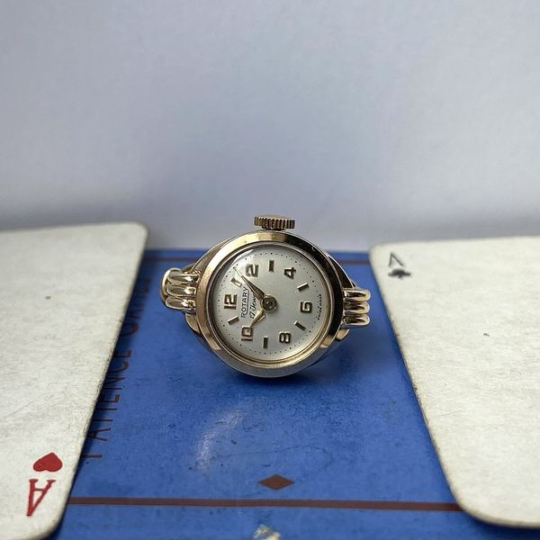1977 Rotary 9ct gold ring watch David Shackman & Sons Manual wind ...