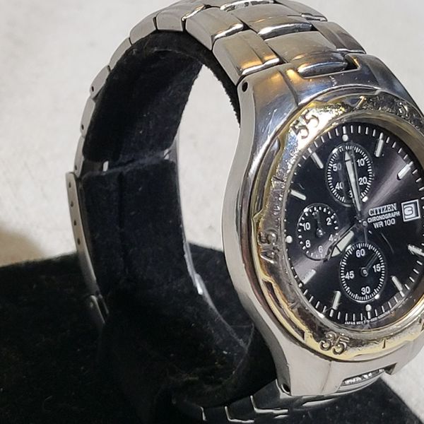 Mens Citizen Chronograph 0510 K002249 Watch Silver Tone Black Dial Date ...