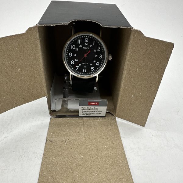 Timex Weekender Black Nylon Band Watch Military Time 30 Meter Depth ...