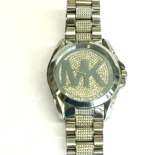 Michael Kors Women's MK6486 Bradshaw Silver Tone MK Logo Crystal Dial ...