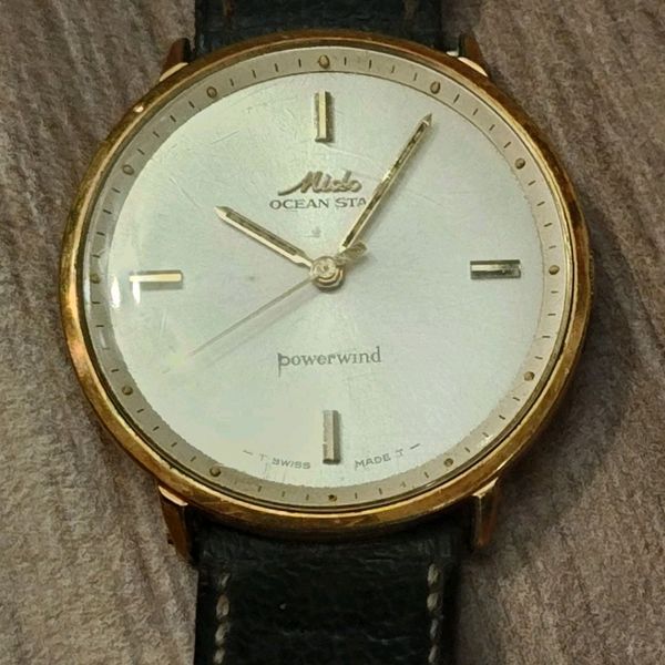 MIDO OCEAN STAR AUTOMATIC VINTAGE POWERWIND WATCH GOLD PLATE SWISS ...