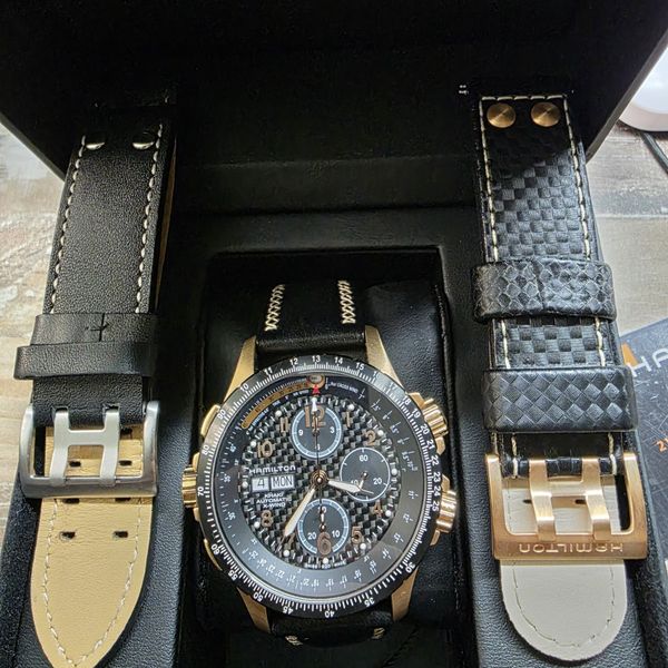 Hamilton Khaki Aviation Men's Black Watch with 2 Extra Leather Bands ...