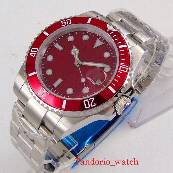 Bliger 40mm NH35 Automatic Red Sterile Watch Oyster Bracelet Date ...