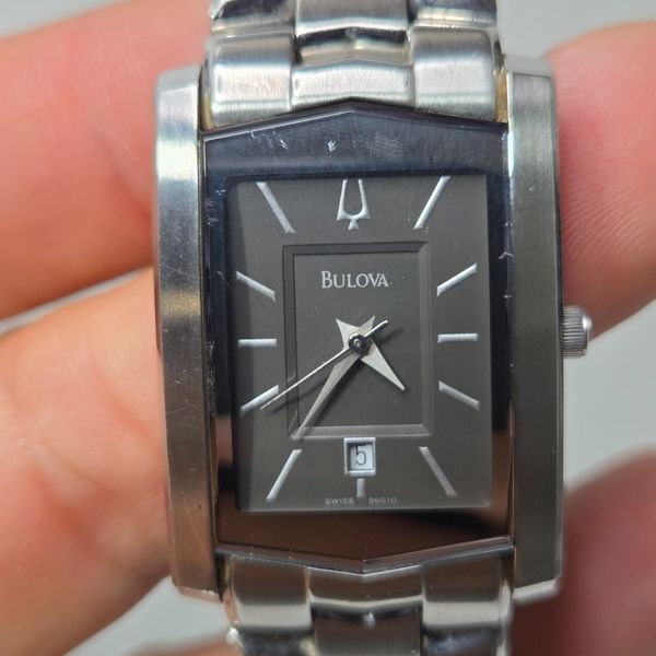 Bulova Rectangle Swiss 96G10 Stainless Steel Men's Bracelet Watch ...