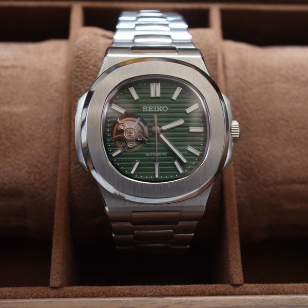 Seiko Men's Nautilus Style Watch Green Dial Mod - Open Heart ...