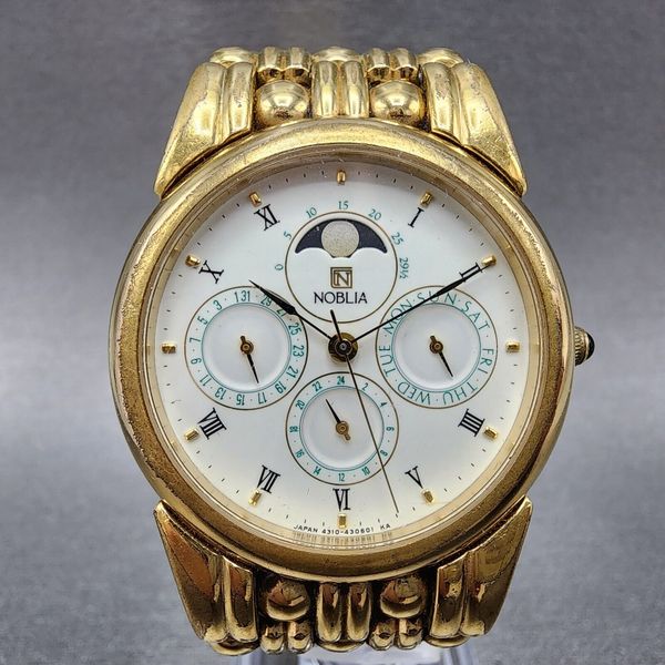 Citizen Noblia Moon Phase Watch Men 34mm White Dial Gold Tone Daydate ...