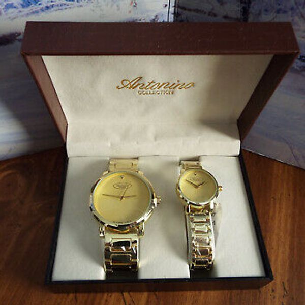 ANTONINO Collection His & Hers Watches NEW BOXED Gold tone Gemstone ...