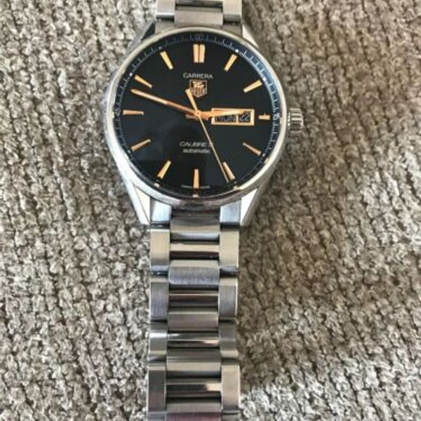 TAG Heuer Carrera Calibre 5 Day-Date WAR201A Automatic Black Dial Men's Watch | WatchCharts ...