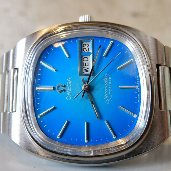 1970's Vintage OMEGA Seamaster TV Screen Cal.1022 SS 35mm Blue Dial ...