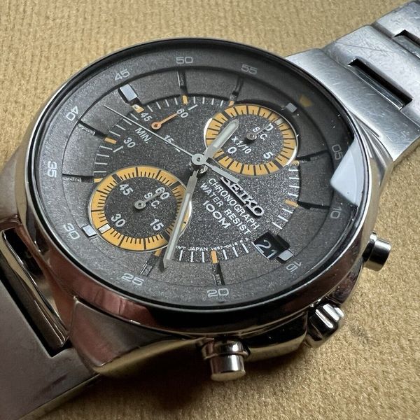 Seiko Chronograph V657-0A10 Quartz 38mm Date Rare Orange & Grey Dial ...
