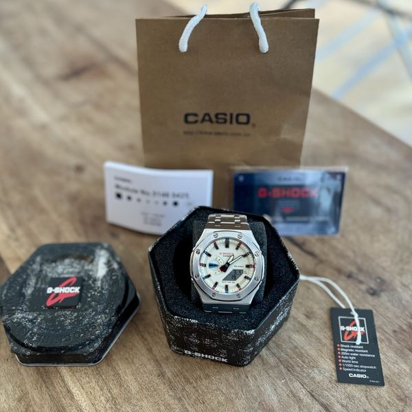 Custom Casio G-Shock GA-2100 Mod-White Dial Stainless Steel Watch ...