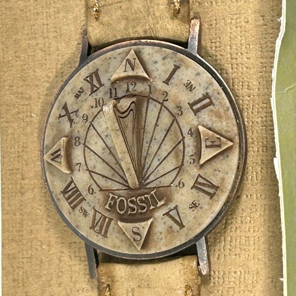 Vintage FOSSIL Sundial Menâ s Brown Analog Watch Genuine Leather No ...
