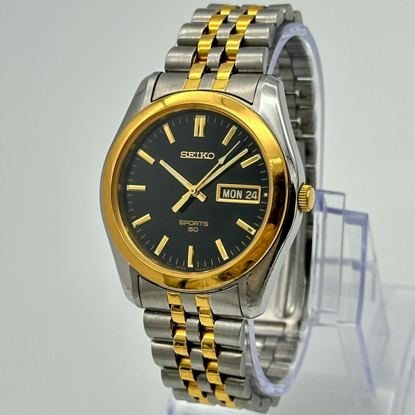 Men's SEIKO Two-Tone Sports 50 Classic Quartz Watch, Day/Date, Black ...