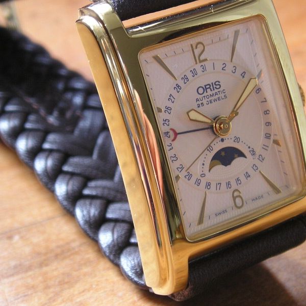 STUNNING VINTAGE GOLD PLATE ORIS B7460 POINTER AUTOMATIC MOON PHASE | WatchCharts Marketplace
