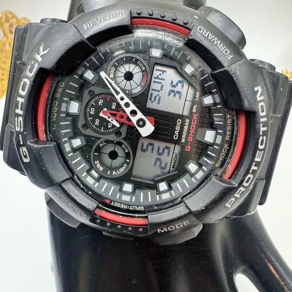 Casio Ga-100 G-Shock Black And Red Works Rubber Band Analog-Digital ...