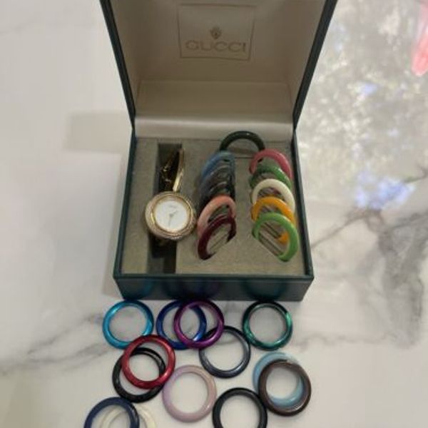GUCCI Change Bezel Dial 25 colors Women's Watch Gold Bracelet 11/12.2 ...