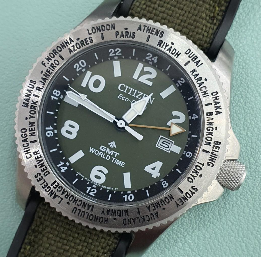 Citizen Land GMT Dual Time Promaster Eco-Drive World Time Watch BJ7100 ...