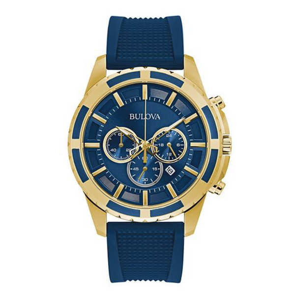 Bulova Men's Blue Dial Blue Rubber Strap Chronograph Quartz Watch ...