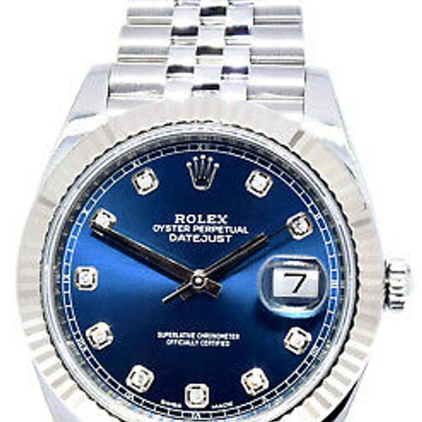 NEW Rolex Datejust 41 Steel & 18k WG Blue Diamond Dial Fluted Watch ...
