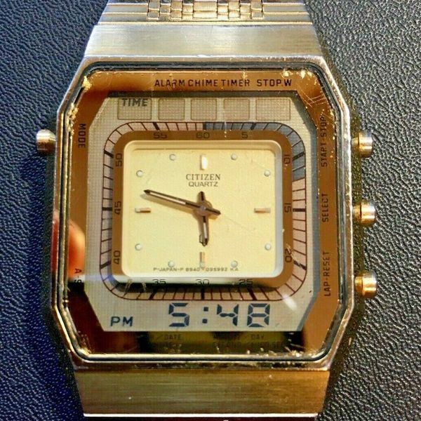 Citizen Time Tracker 30-0063 Vintage Gold Ana-Dig Watch Chrono-Alarm ...