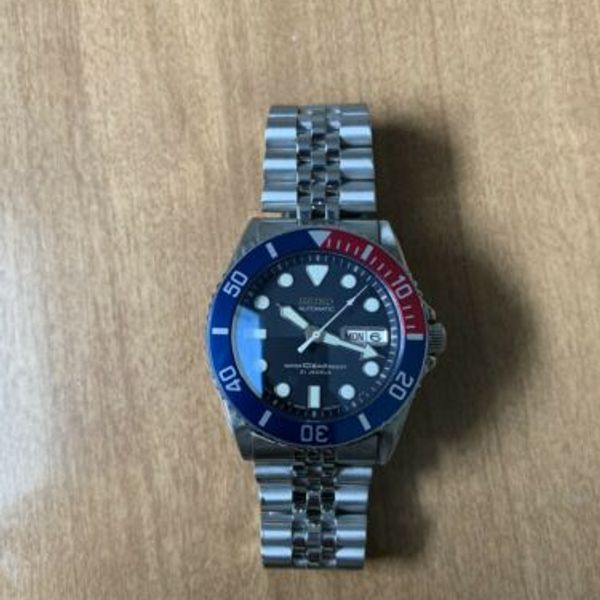 Seiko SKX033 Diver Watch 7S26-0040 Sapphire Crystal Mod Pepsi Stainless ...