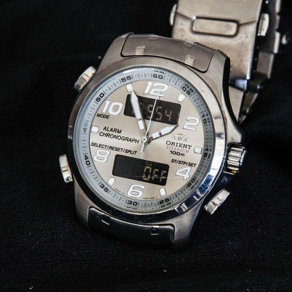 Orient Titanium VZ01-C2 Aerospace Analog Digital Mineral BiG Size Alarm ...