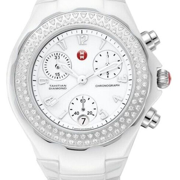 MICHELE TAHITIAN DIAMOND WHITE CERAMIC CHRONOGRAPH WATCH MWW12A000001 ...