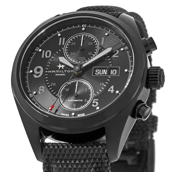 New Hamilton Khaki Field Auto Chrono Black Dial Rubber Men's Watch ...