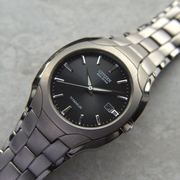 Citizen Eco Drive Quartz Men's Grey Dial Titanium Bracelet Watch Date ...