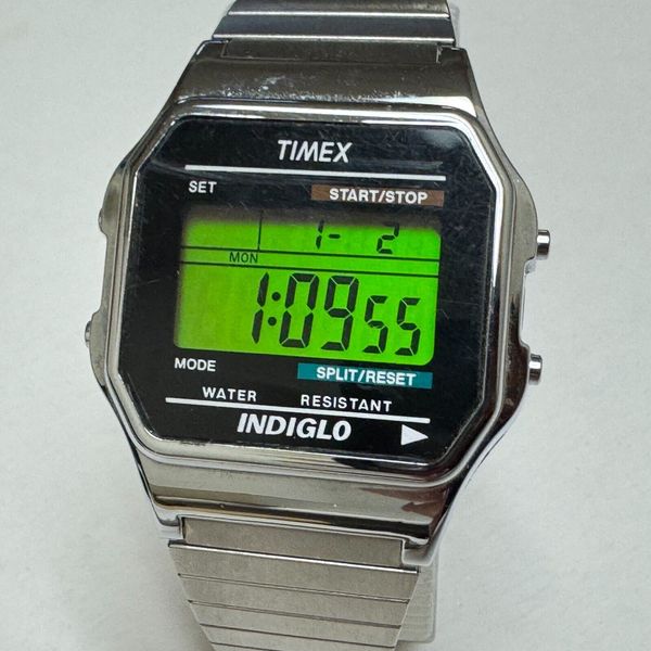 Timex Indiglo Digital Quartz Watch T78587 Men Silver Black Alarm Chrono ...