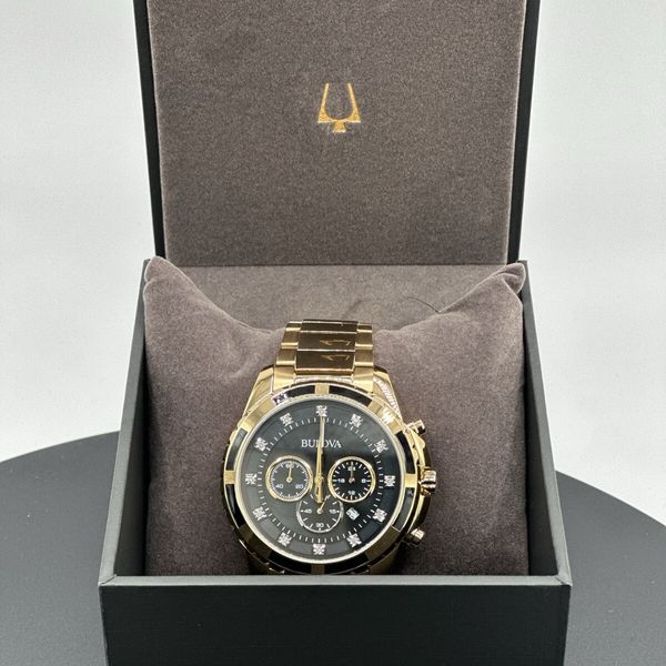 $525 Bulova Watch 97D121 Chronograph Gold Tone Stainless Steel x ...