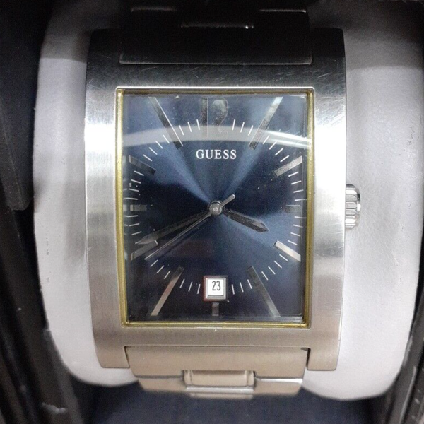 Guess Steel Black Dial Silver Tone Rectangle Case Stainless Steel Band ...