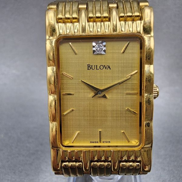 Bulova Tank Watch Men 23mm Champagne Dial Gold Tone Rectangle 97D05 New ...