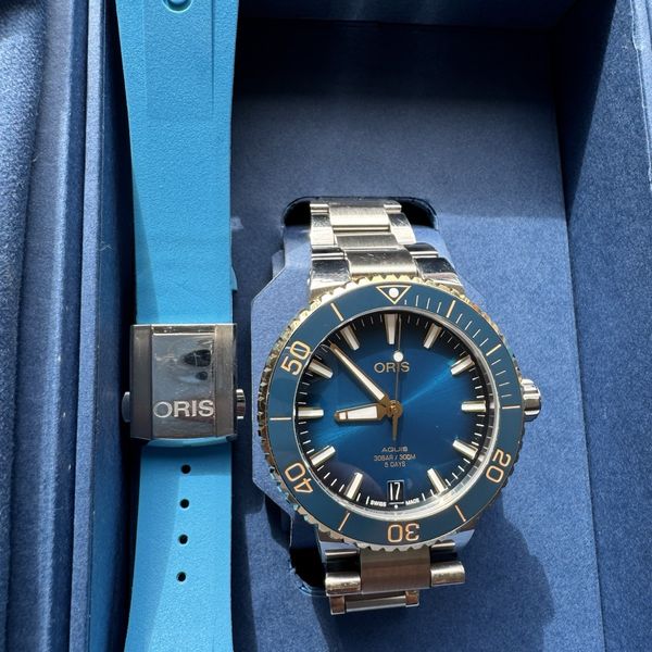 Oris Aquis Blue & Real Gold Watch 2025 Bracelet & Rubber Strap, Mint ...