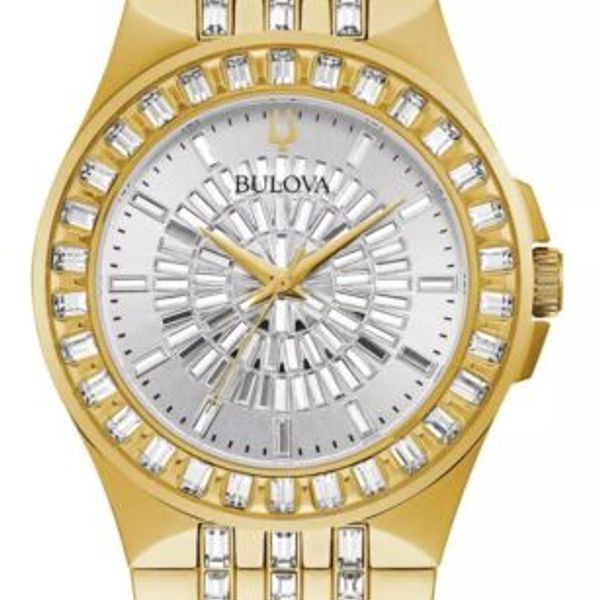 New Bulova Men's Quartz Gold-Tone Swarovski Crystals 42MM Watch 98A239 ...