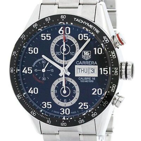 Polished TAG HEUER Carrera Calibre 16 Chronograph Day Date Watch CV2A10 ...