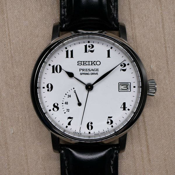 Seiko Spring Drive Presage White Enamel Dial SNR037 Men's Watch Leather ...