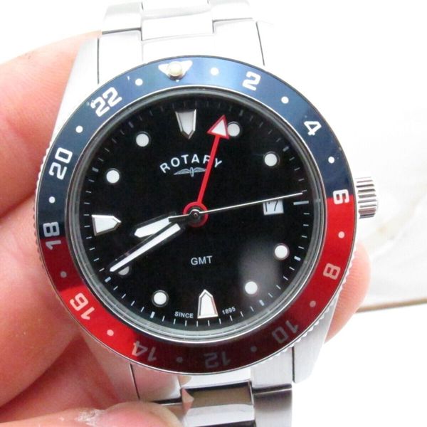 Rotary GMT Men's 40mm Pepsi Bezel Black Dial Watch GB00680/04 ...