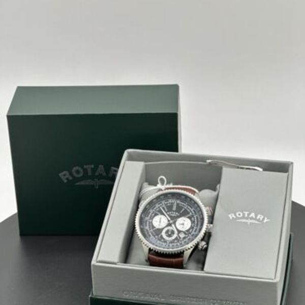 Rotary Henley Pilot GS00100/04/BRN Men's 46mm Stainless Steel ...