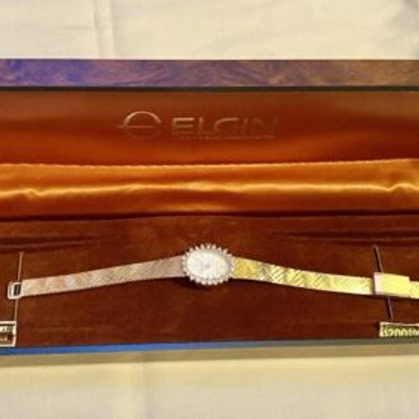 Vintage Elgin Quartz Genuine Diamonds Bezel Gold-tone Ladies Watch ...