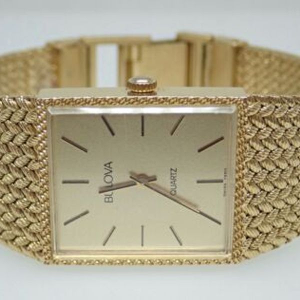 Bulova P2 1982 Gold Plated Case Gold Dial Mesh Band Quartz Mens Swiss ...