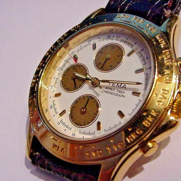 RARE VINTAGE YEMA CHRONOGRAPH WORLD TIMER GOLD MEN WATCH YE314 N94J ...