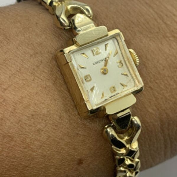 Vintage 1954 Longines 14k Solid Gold Square Case Ladies Wrist Watch ...