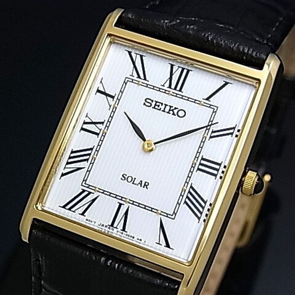 SEIKO / Solar Watch [Seiko] Men's Watch Gold Case Black Leather Belt ...