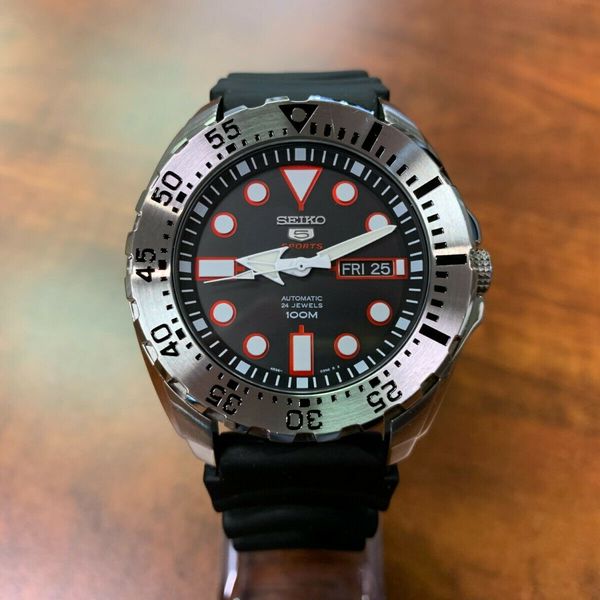Seiko 5 Sports Automatic 24 Jewels 4R36 03T0 48mm Men's Watch Black Red ...