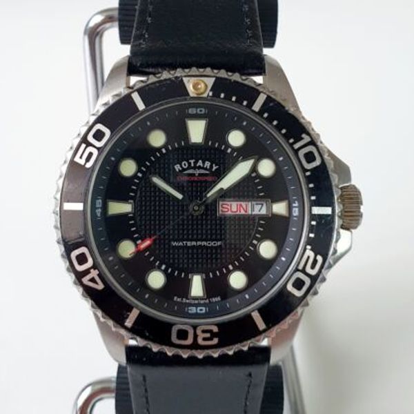 Rotary Chronospeed Watch Mens Diver Style Black Dial Steel Day Date New ...